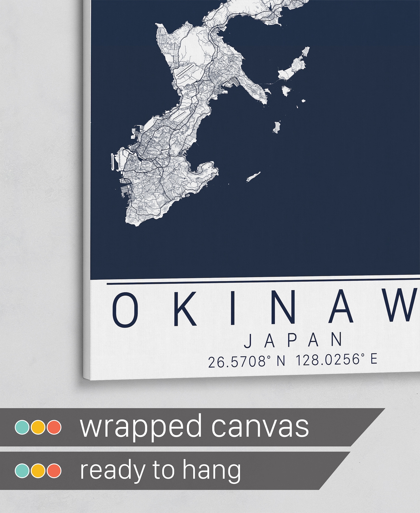 Okinawa Map Art Framed, Canvas or Print - Map of Okinawa Japan - City ...