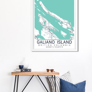 Galiano Island Map Art Print - City Art - Map of Galiano Island British ...
