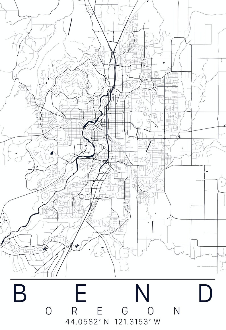 Bend Map Art - Framed, Canvas or Print - Map of Bend Oregon - City Map ...