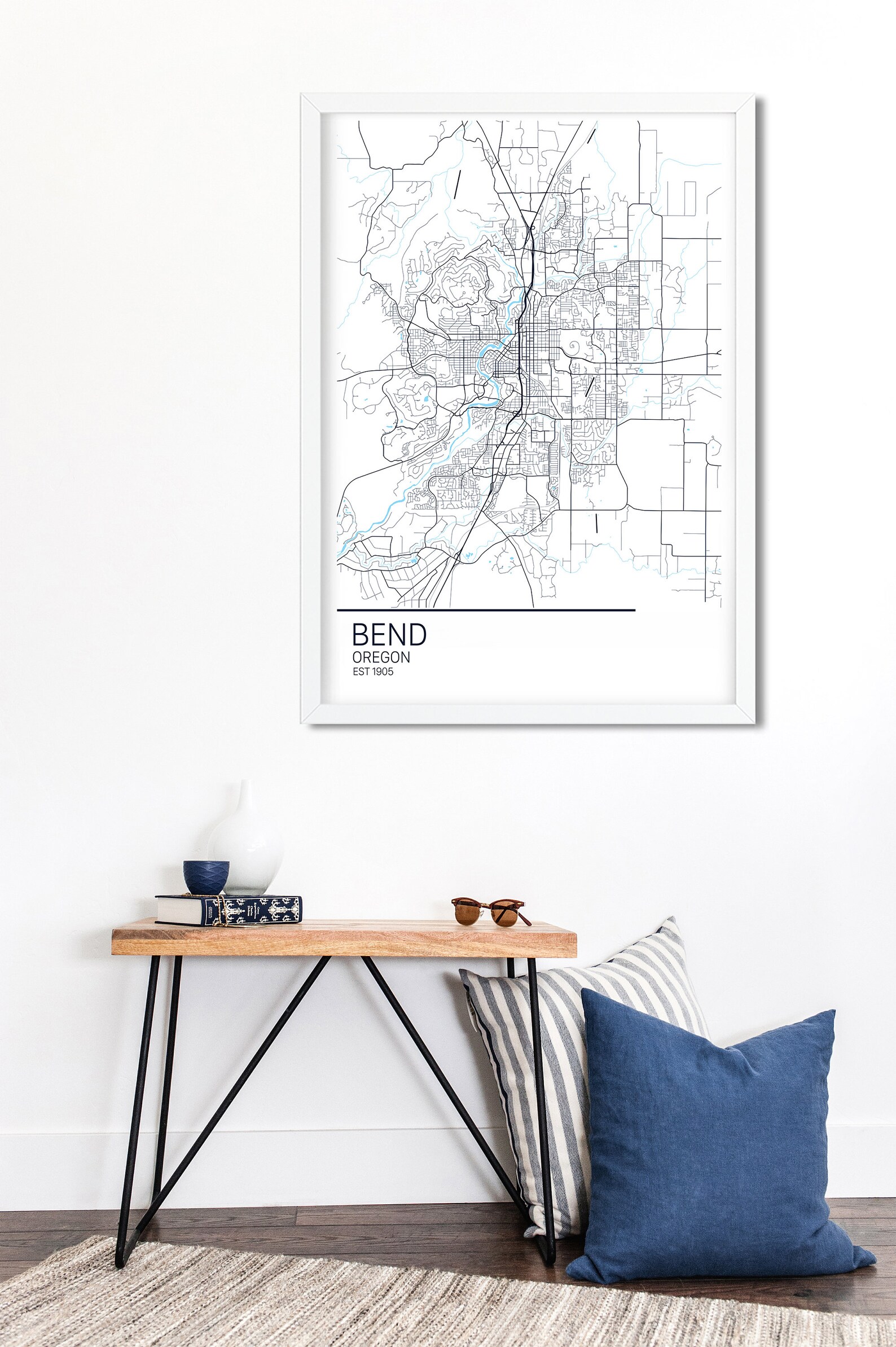 Bend OR Map Art Framed Canvas or Print Map of Bend Oregon - Etsy