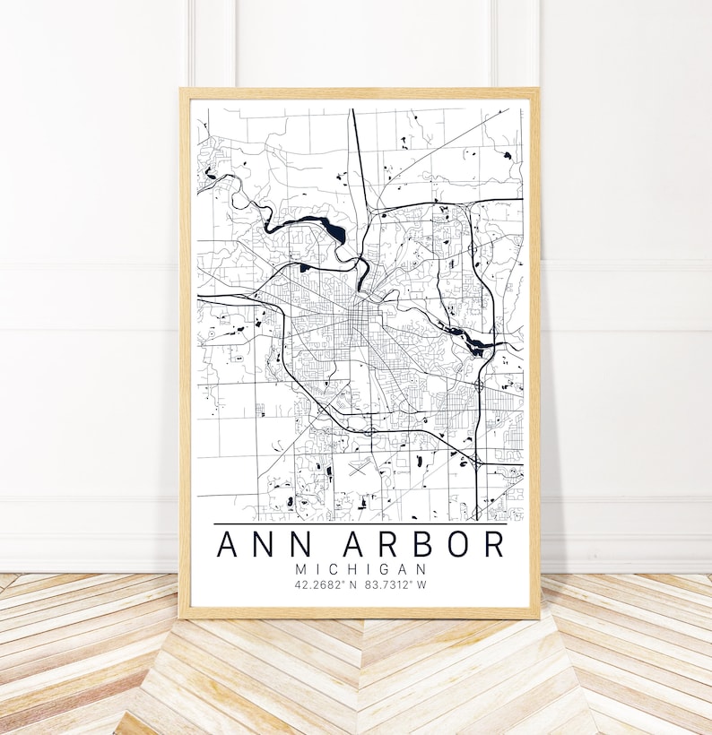 Ann Arbor Map Art Map Print of Ann Arbor Michigan City Art - Etsy