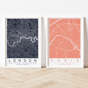 City Map Art Bundle Set of 2 Maps Framed Canvas or Prints - Etsy