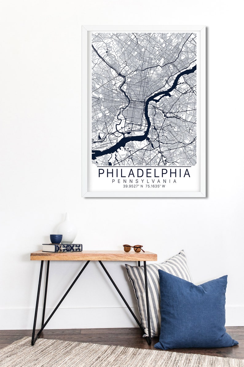 Philadelphia Map Art Framed Canvas or Print City Map Wall - Etsy