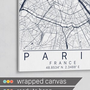 Paris Map Art Print - Framed Paris Map Art - Canvas Paris City Map Art ...