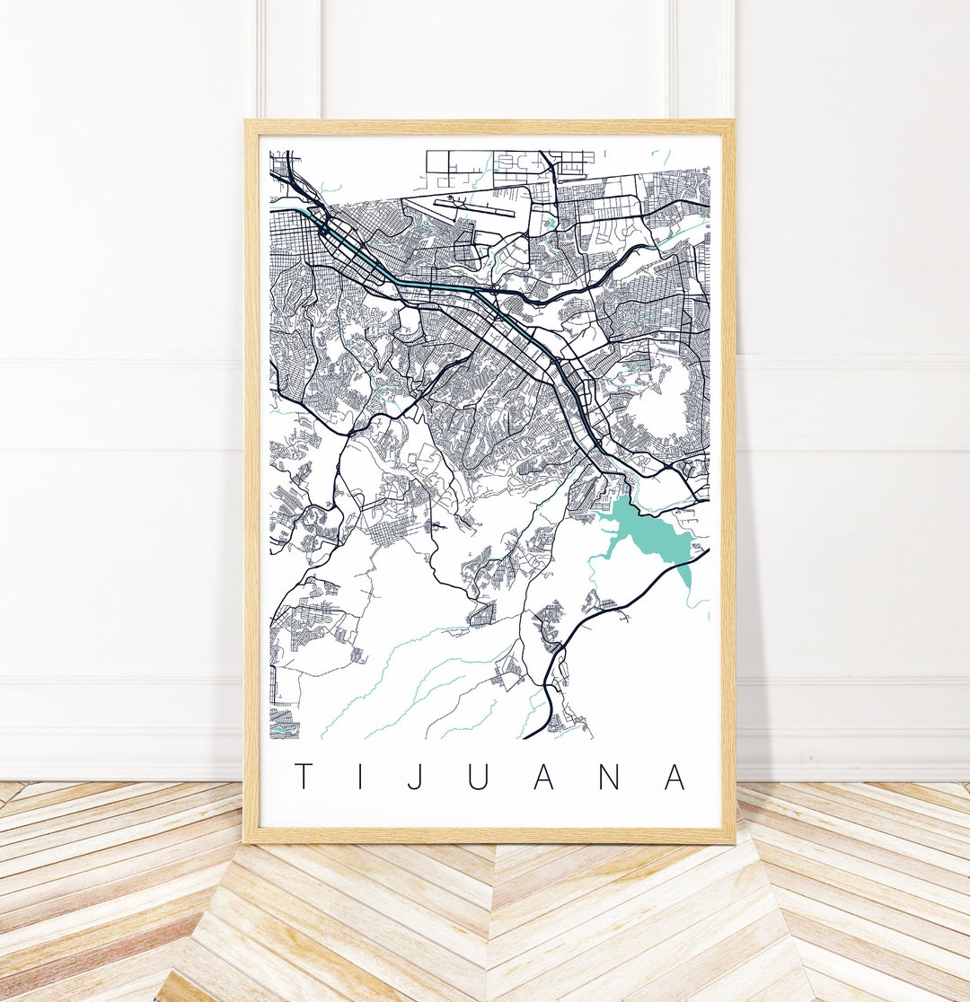 Tijuana Map Art Canvas Framed or Print -map of Tijuana Mexico - City ...