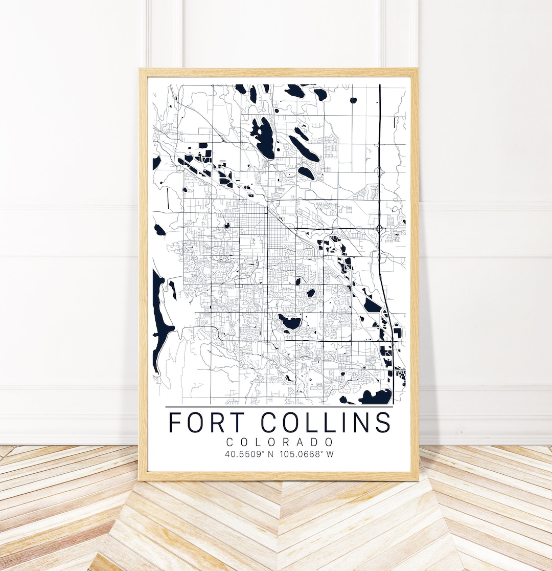 Fort Collins Map Art Print - Map of Fort Collins Colorado - Map Art ...