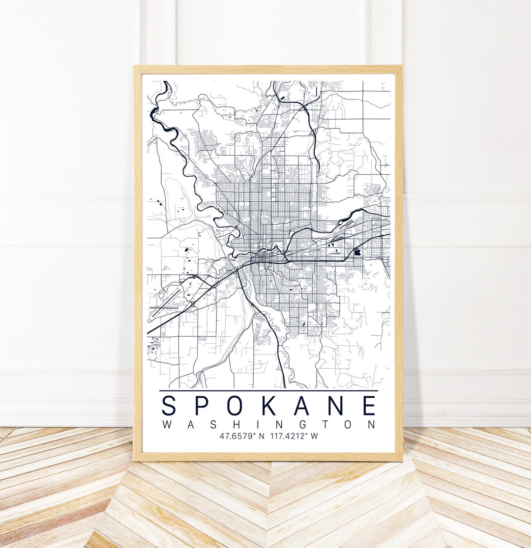 Spokane Map Art Framed, Canvas or Print - Map of Spokane WA - City Map ...