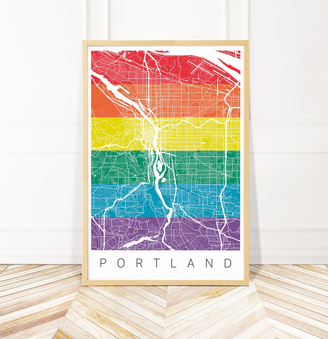 Portland Oregon Rainbow Map Art - Pride Art - LGBTQ - Etsy