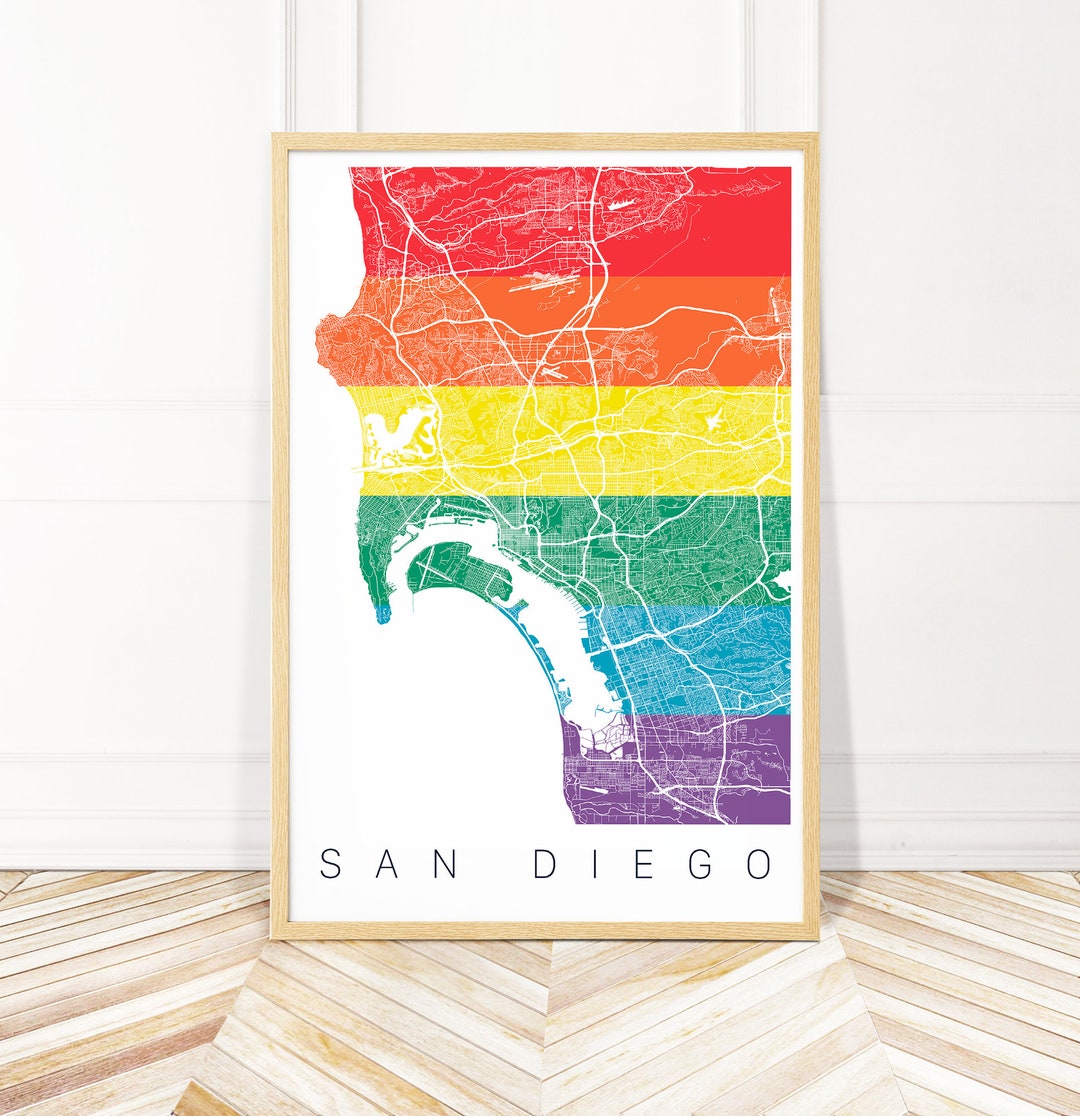 San Diego California Rainbow Map Art - Pride Art - LGBTQ - Etsy