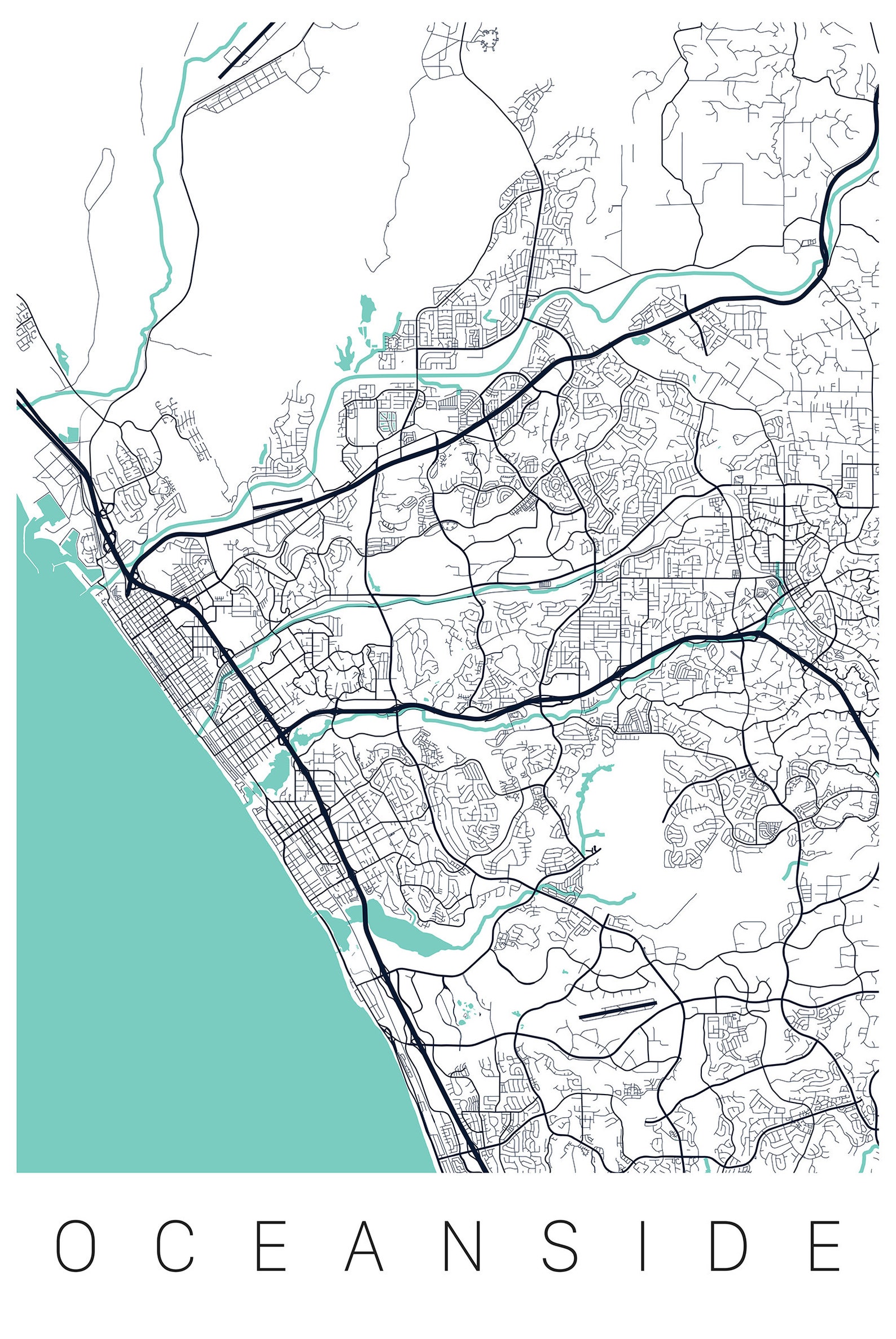 Oceanside Map Art Canvas Framed or Print Map of Oceanside - Etsy UK