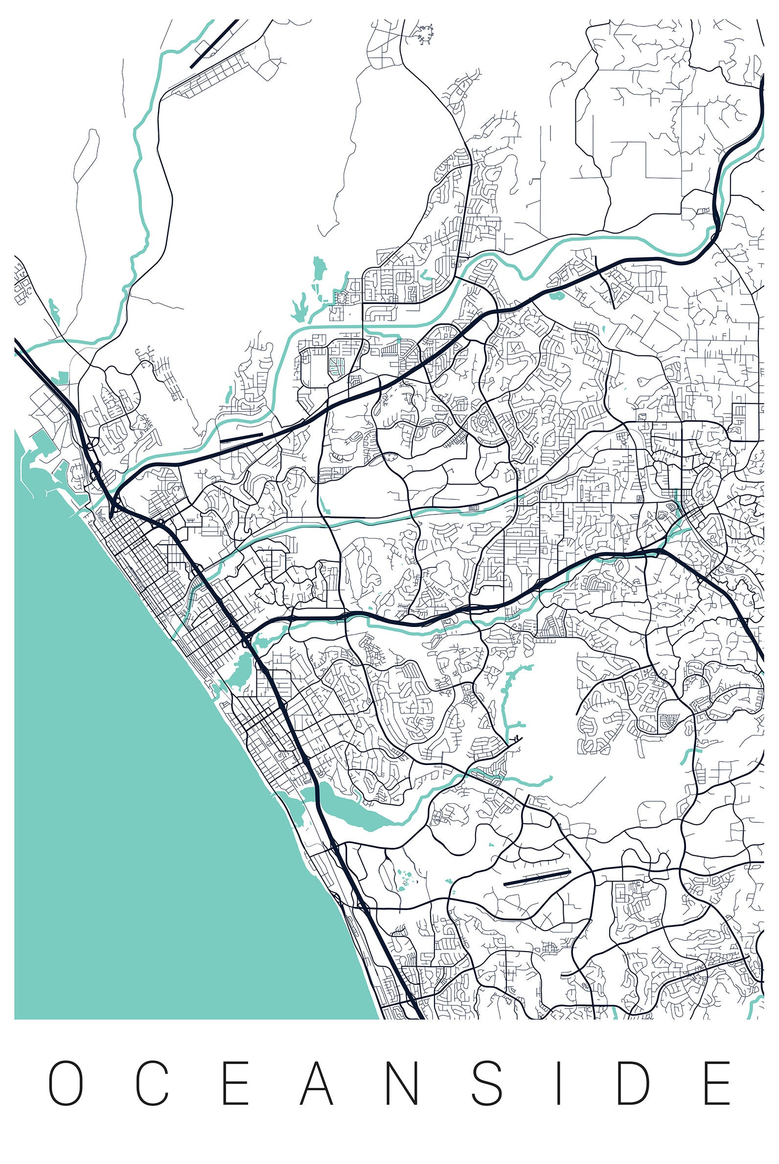 Oceanside Map Art Canvas Framed or Print Map of Oceanside | Etsy