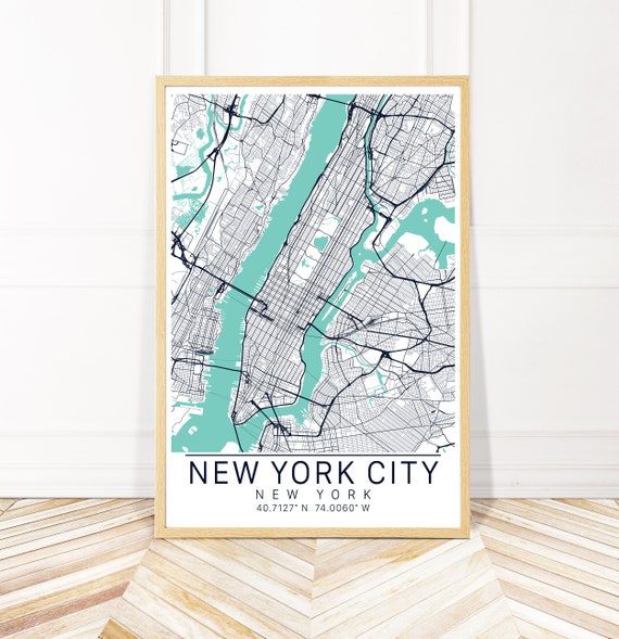 New York City Map Art Framed Canvas or Print City Wall | Etsy