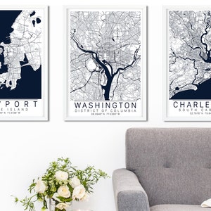 Custom City Map Art Bundle Framed, Canvas or Print - Choose Any Three ...