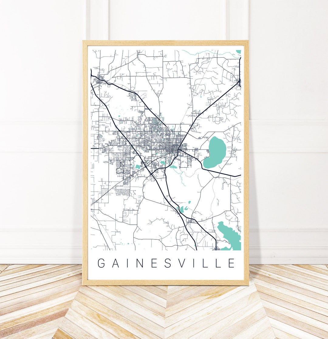 Gainesville Map Art Framed, Canvas or Print - Map of Gainesville ...