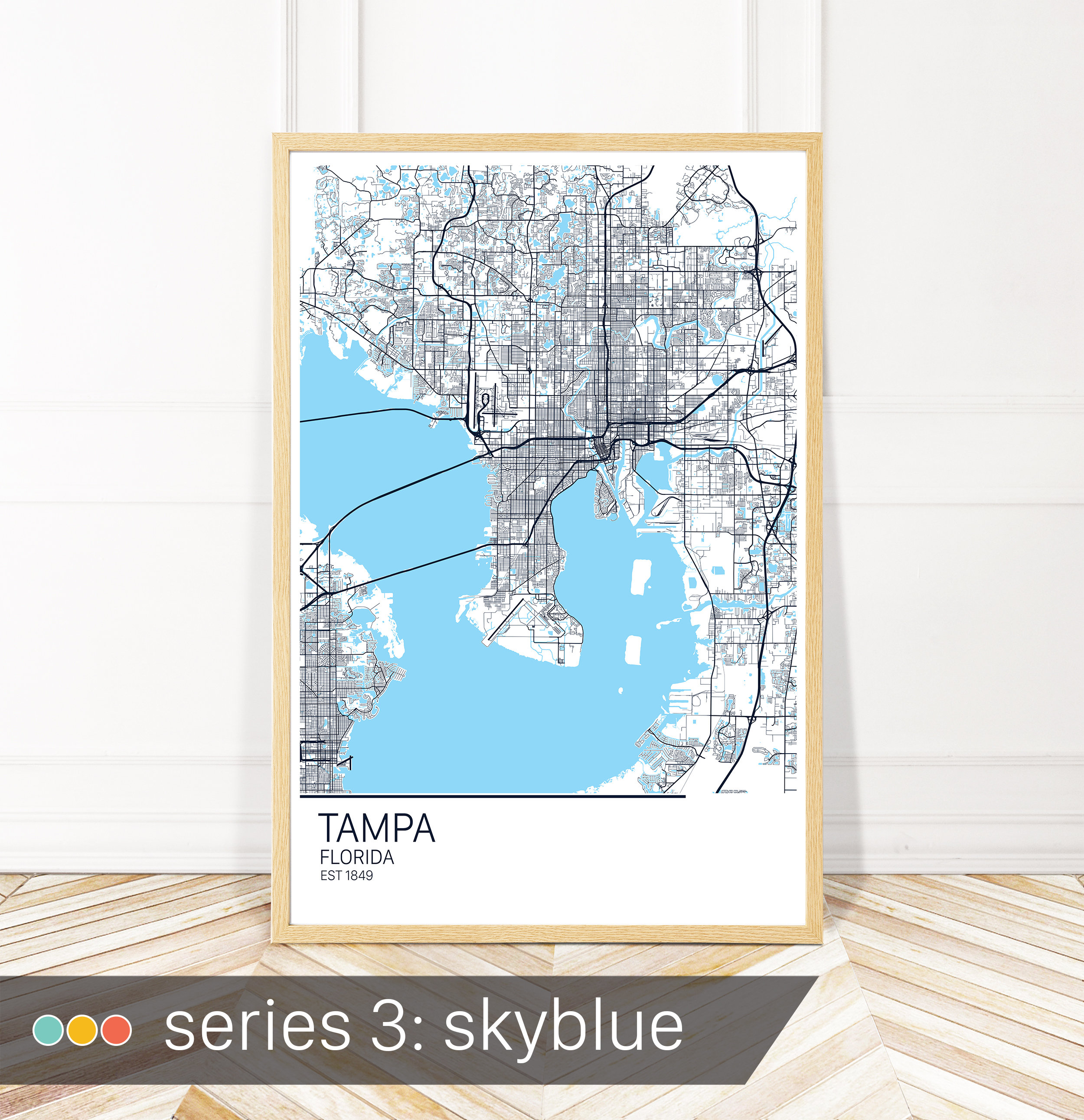 Tampa Map Art Print Map of Tampa Florida City Art Framed - Etsy