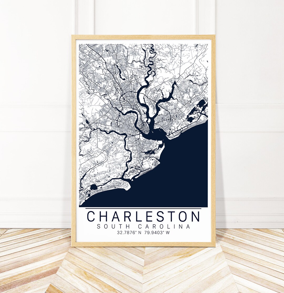 Charleston SC Map Art Framed, Canvas or Print - City Map Wall Art by ...