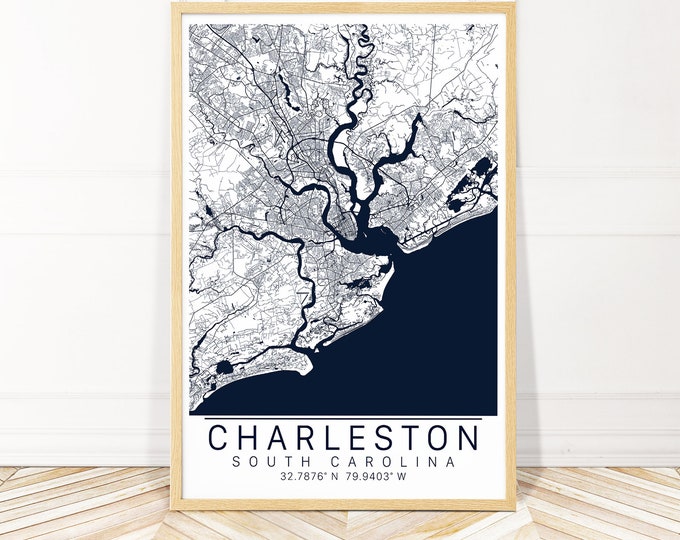 Charleston SC Map Art Framed, Canvas or Print City Map Wall Art by ...