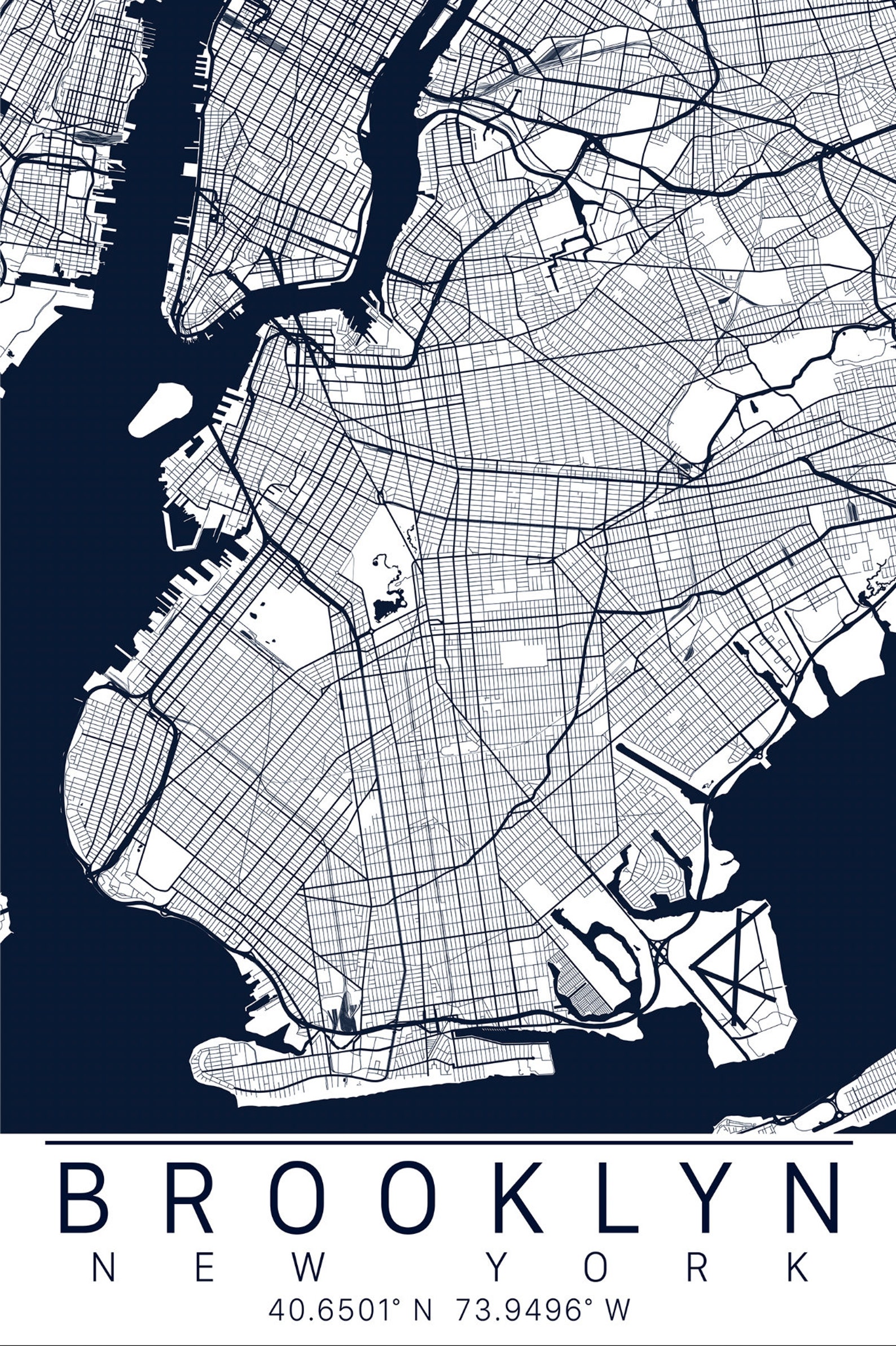 Brooklyn Map Art Print - Map of Brooklyn New York - City Art - Framed ...