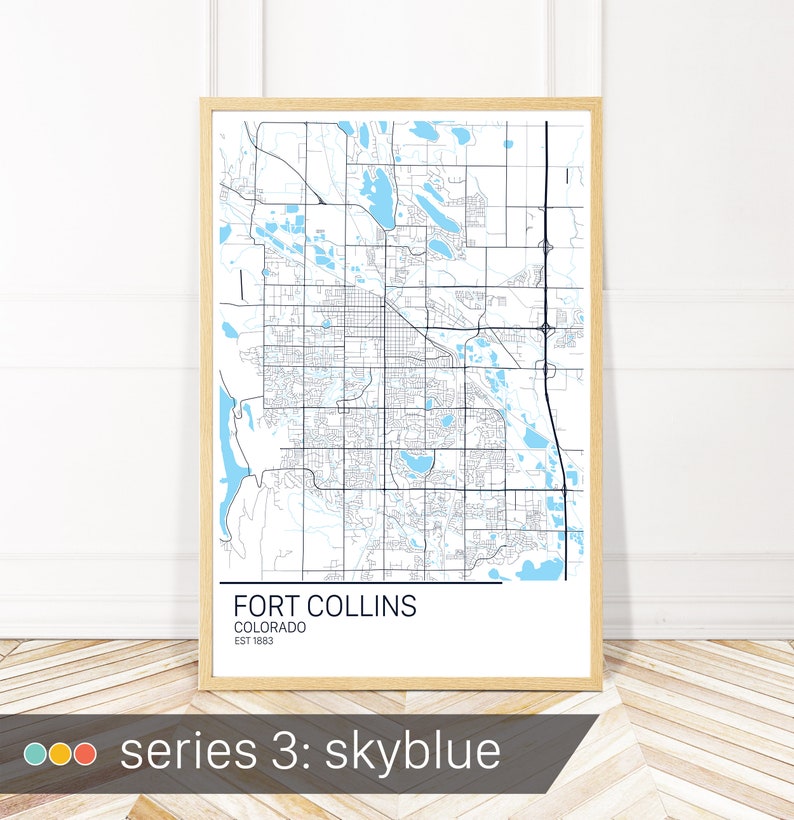 Fort Collins Map Art Print Map of Fort Collins Colorado - Etsy