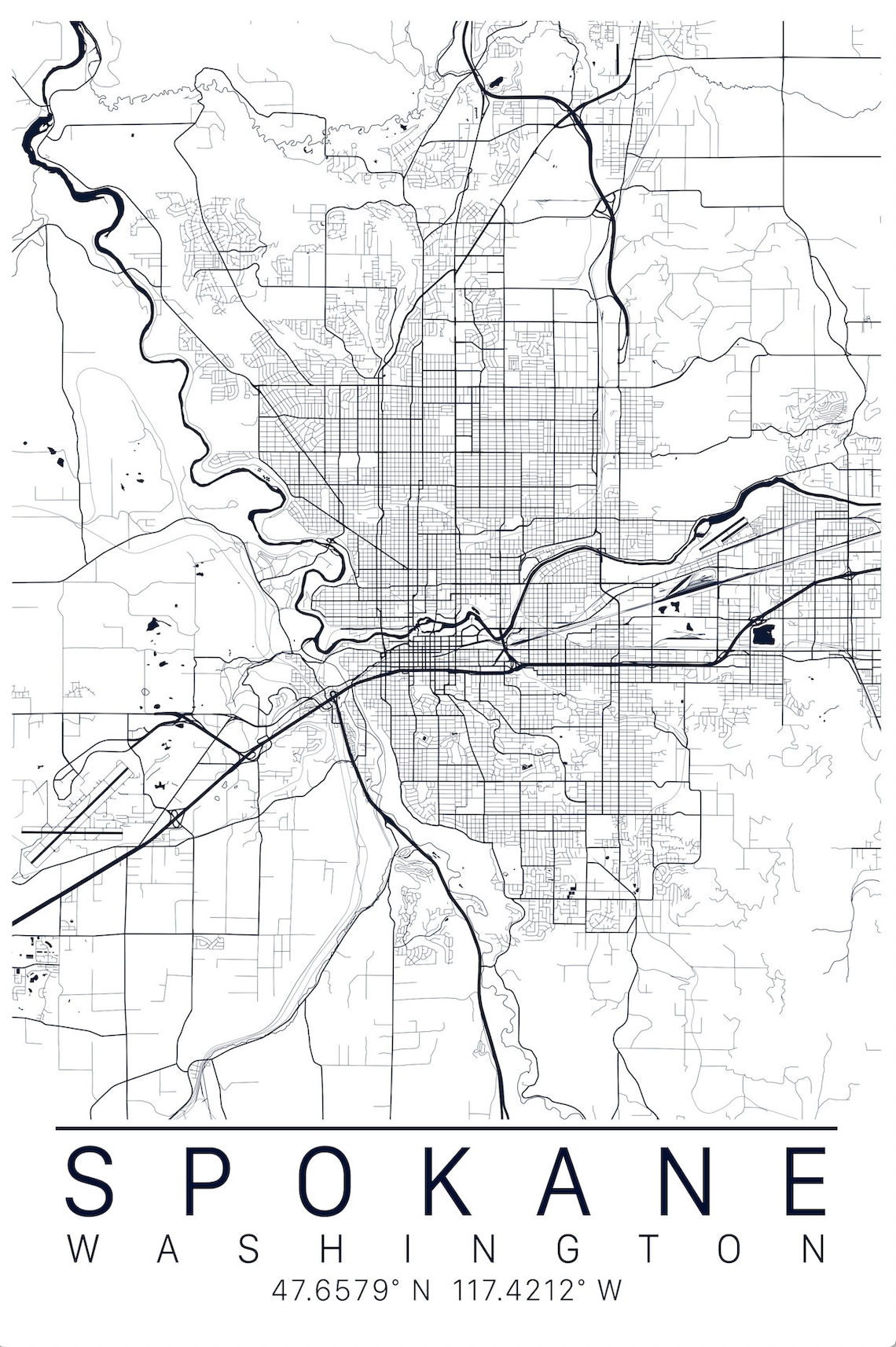 Spokane Map Art Framed Canvas or Print Map of Spokane WA - Etsy