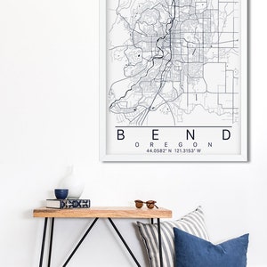 Bend Map Art - Framed, Canvas or Print - Map of Bend Oregon - City Map ...