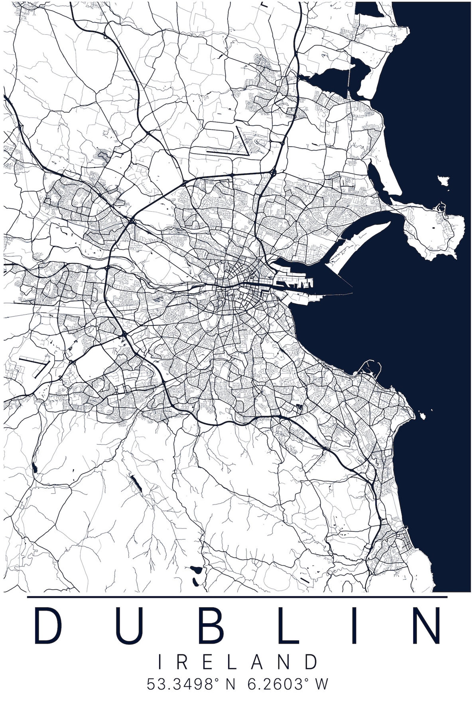 Dublin Ireland Map Art - Dublin City Art- Map of Dublin Ireland ...