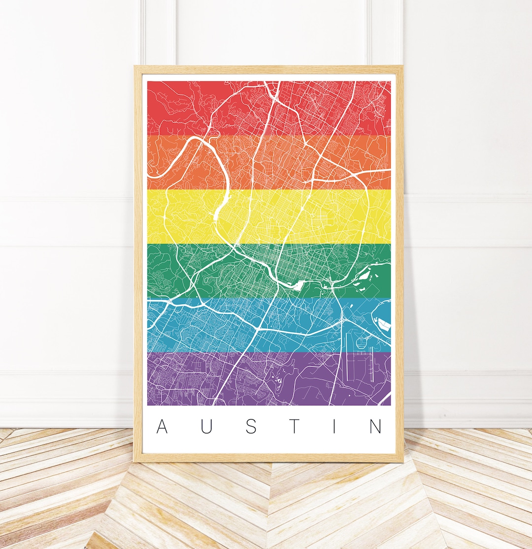 Austin Texas Rainbow Map Art - Pride Art - LGBTQ - Etsy