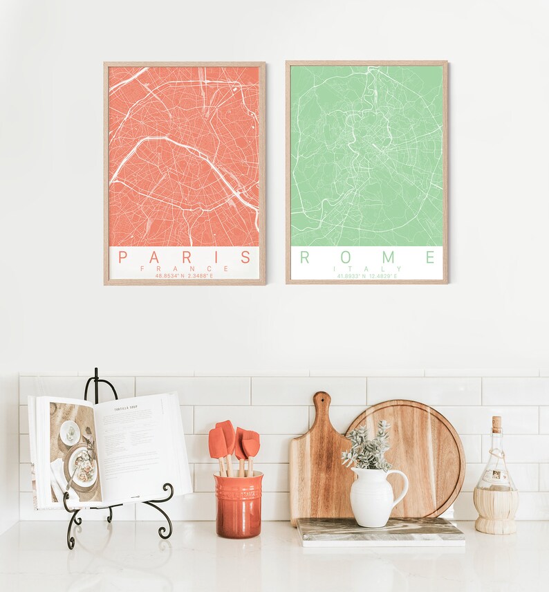 City Map Art Bundle Set of 2 Maps Framed Canvas or Prints - Etsy