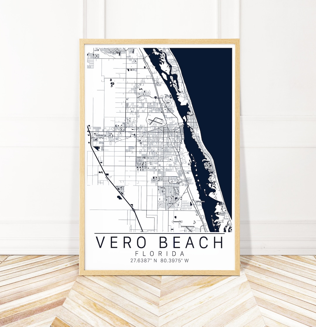 Vero Beach Map Art Framed, Canvas or Print - Map of Vero Beach FL ...