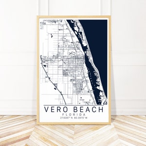 Vero Beach Map Art Framed, Canvas or Print - Map of Vero Beach FL ...