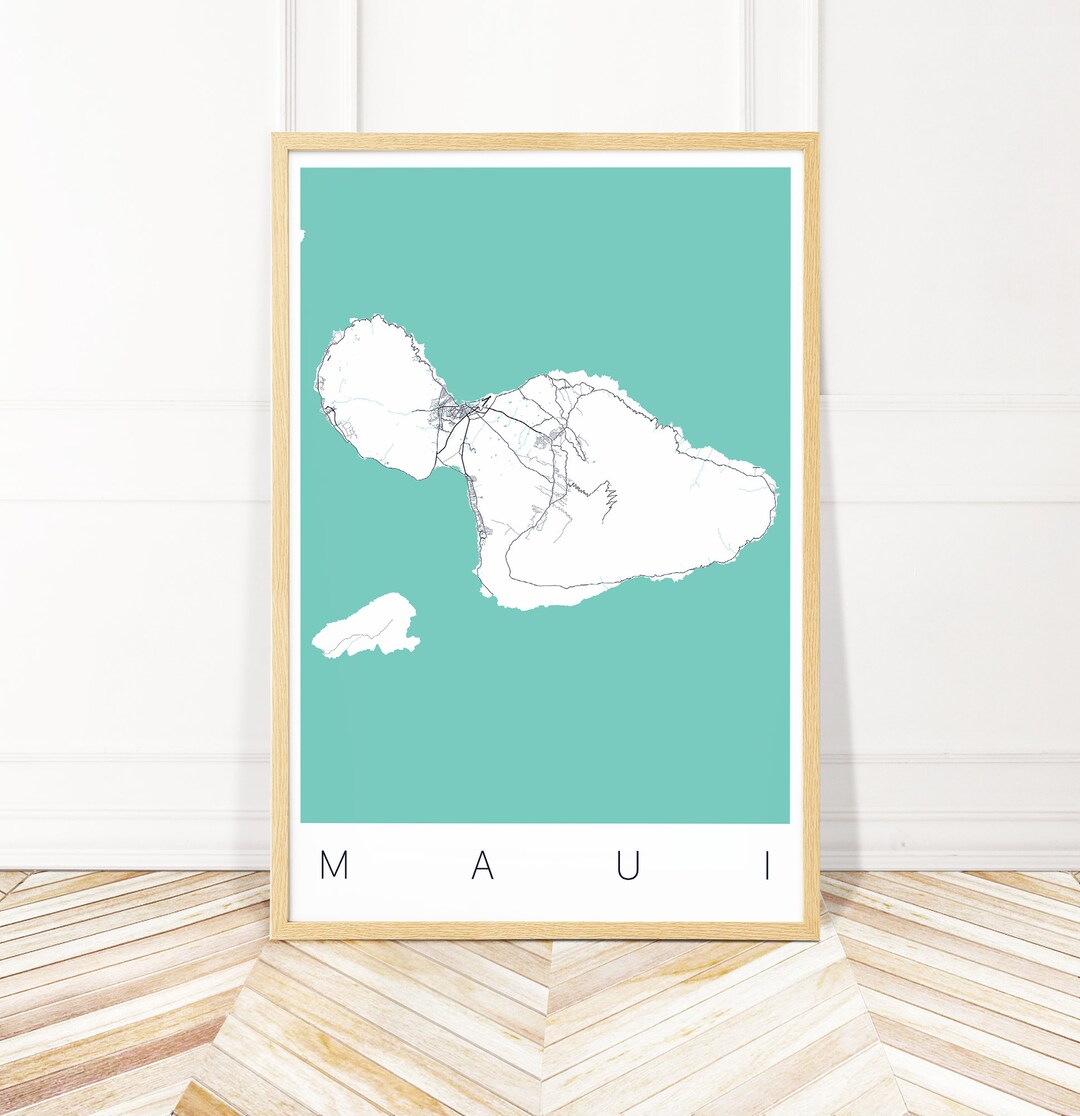 Maui Map Art Cavnas Framed or Print - Wall Map of Maui Hawaii - Travel ...