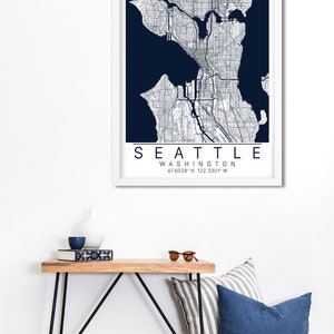 Seattle Map Art - Map of Seattle Washington - City Art - Print, Canvas ...