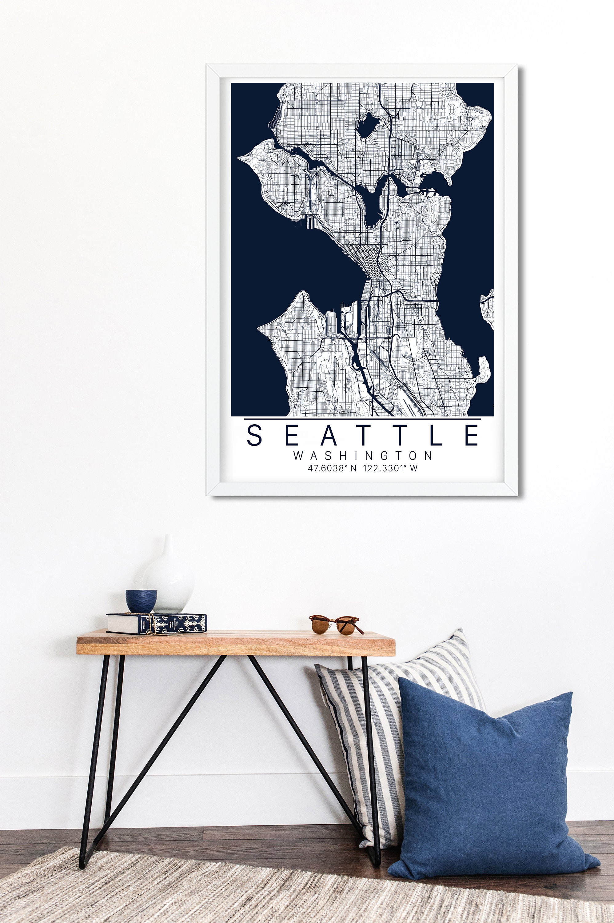 Seattle Map Art - Map of Seattle Washington - City Art - Print, Canvas ...