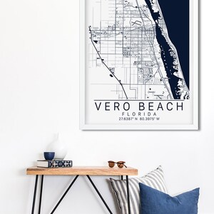 Vero Beach Map Art Framed, Canvas or Print - Map of Vero Beach FL ...