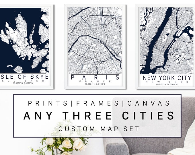 City Art Custom City Map Bundle Office Wall Art Framed City Maps Canvas ...