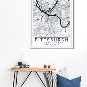 Pittsburgh Map Art Framed, Canvas or Print - Map of Pittsburgh ...