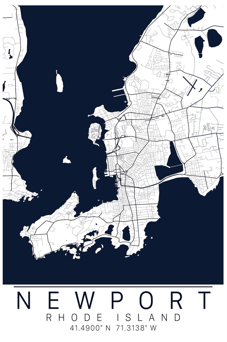 Newport RI Map Art Framed, Canvas or Print - City Map Wall Art by ...