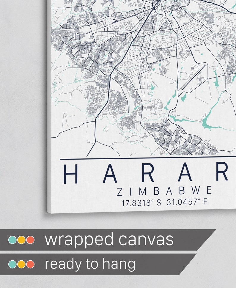 Harare Map Print City Art Map of Harare Zimbabwe - Etsy