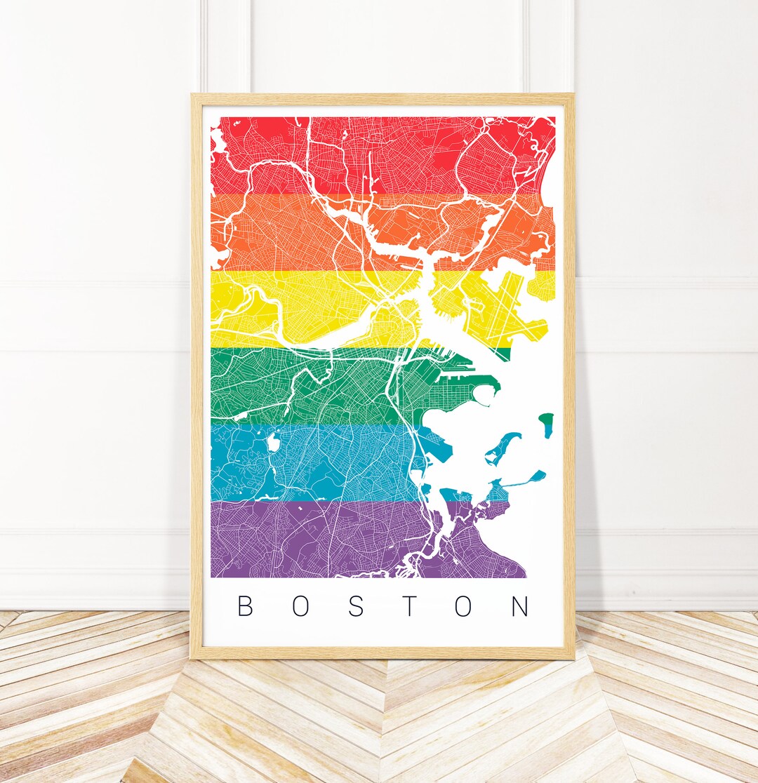 Boston Rainbow Map Art - Pride Art - LGBTQ - Etsy