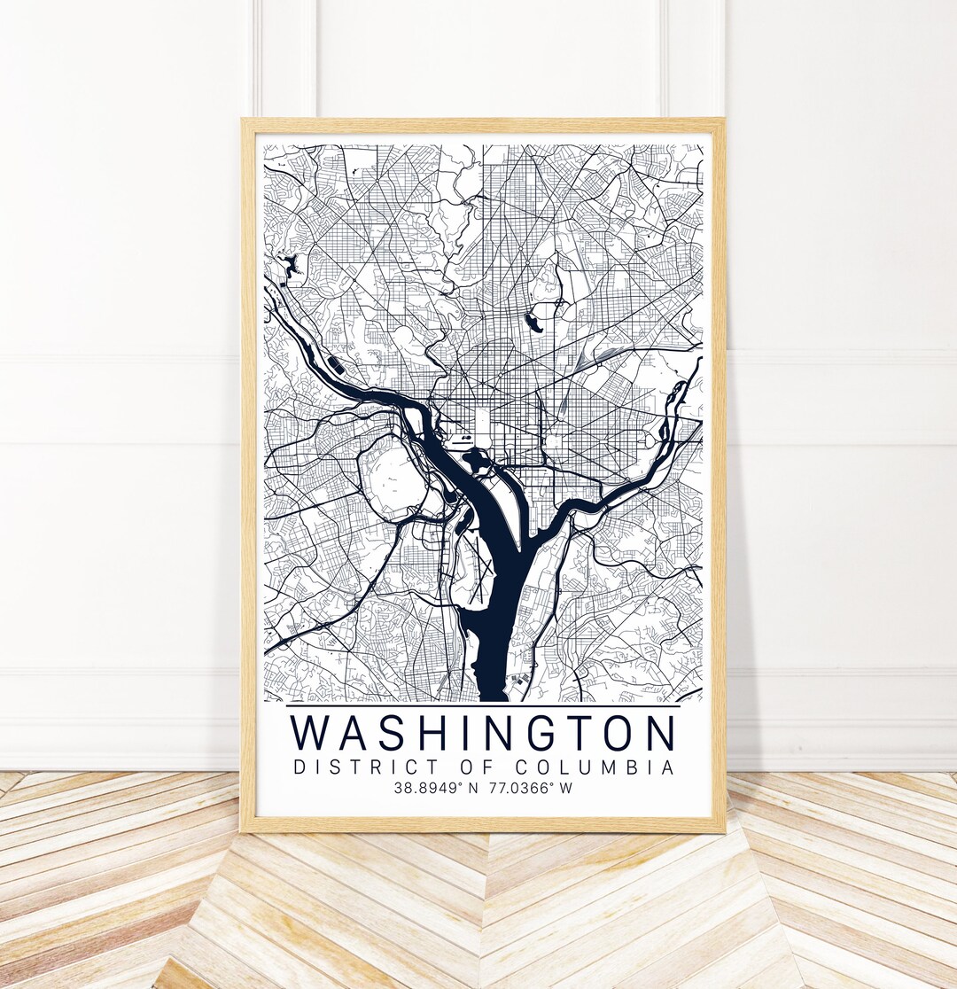 Washington DC Map Framed, Canvas or Print - City Art - Wayfinder ...
