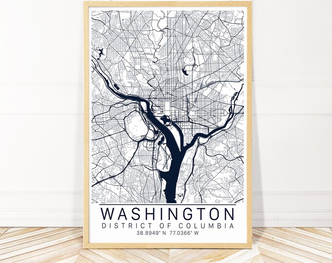 Personalized Washington DC City Map Art Print Custom Run Modern Wall ...