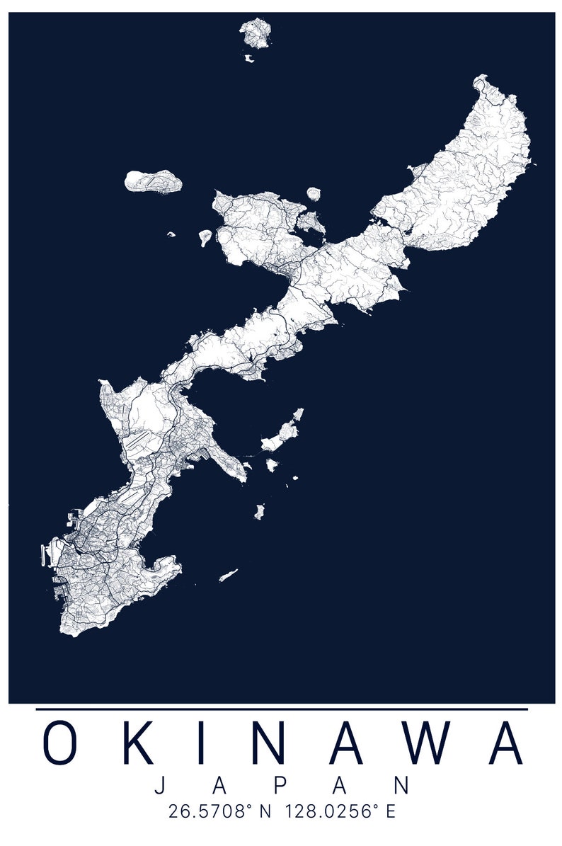 Okinawa Map Art Framed, Canvas or Print - Map of Okinawa Japan - City ...