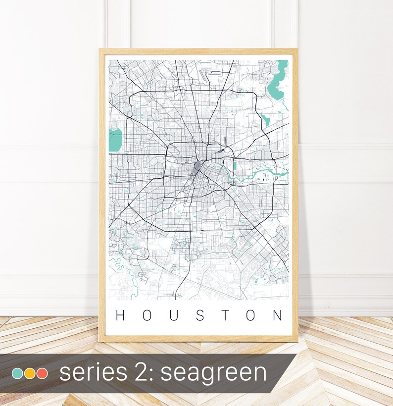 Houston City Map Print Map of Houston Texas City Art | Etsy