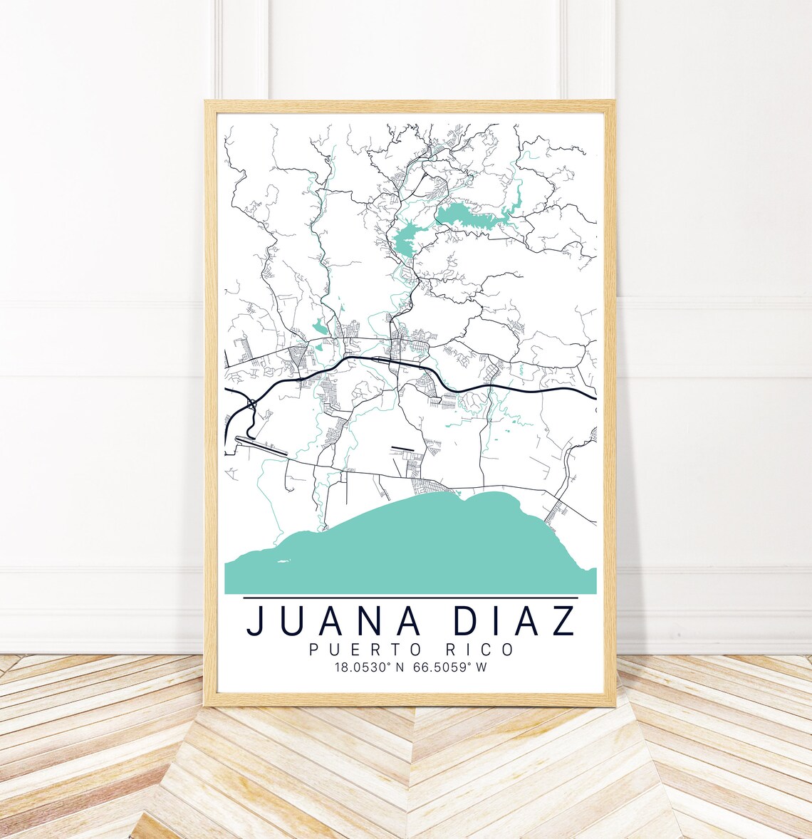 Juana Diaz Puerto Rico Map Art Framed Canvas or Print - Map of Juana ...
