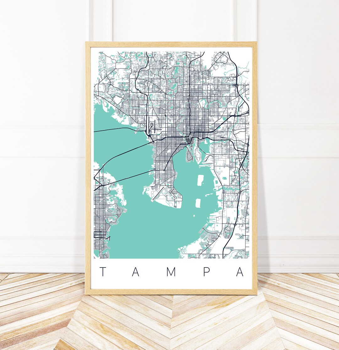 Tampa Map Art Print - Map of Tampa Florida - City Art - Framed Unframed ...