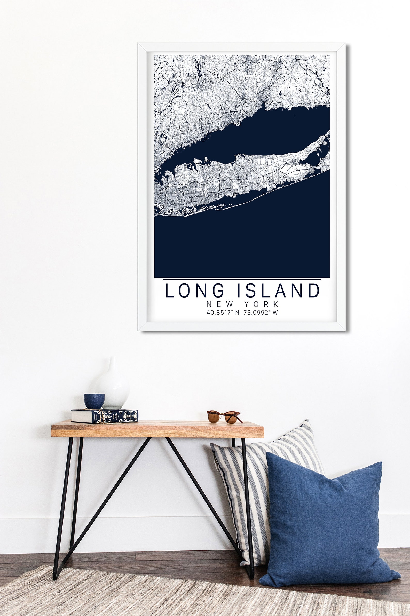 Long Island Map Art Framed Canvas or Print City Map Wall | Etsy
