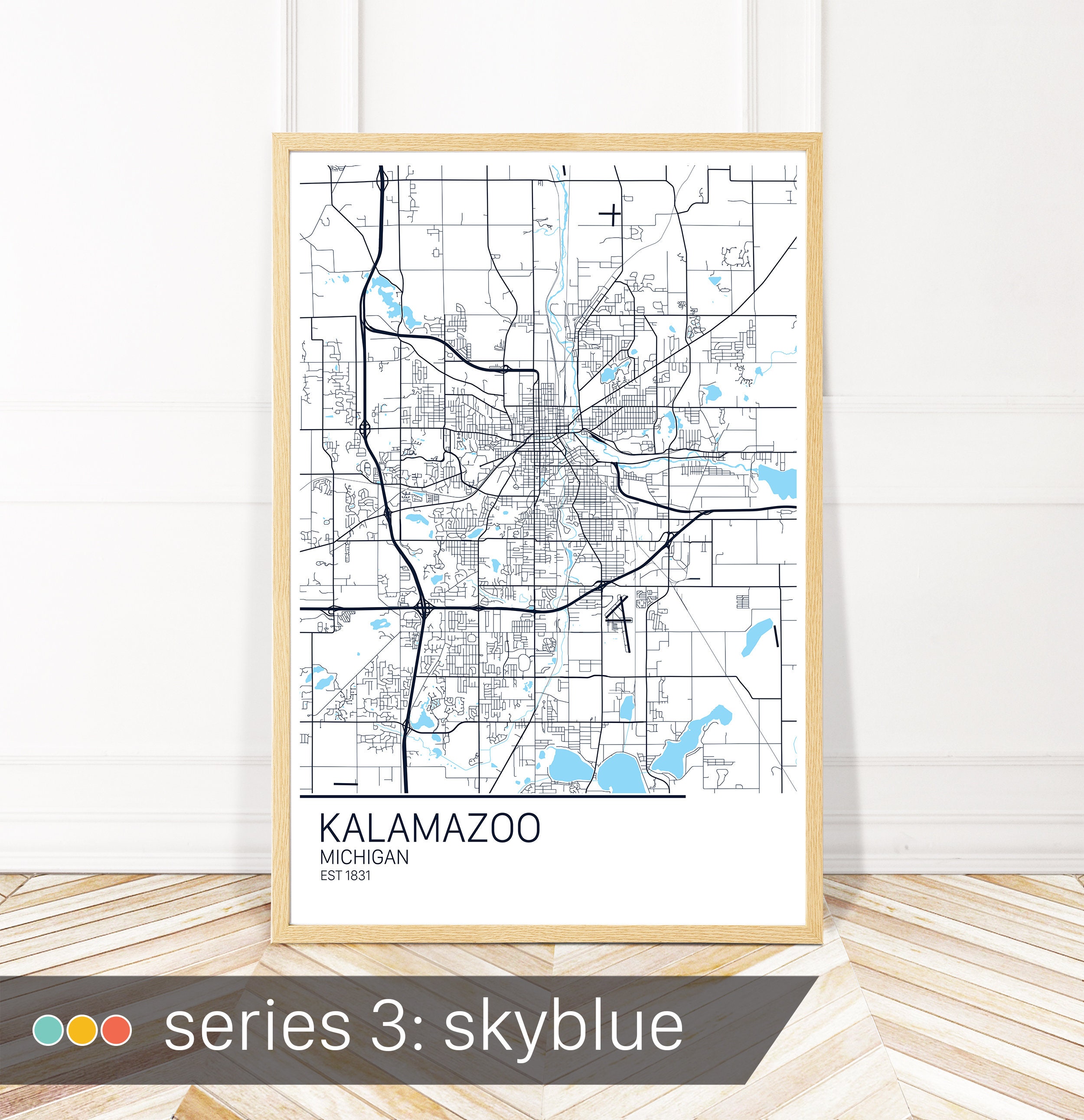 Kalamazoo Map Art Framed Canvas or Print Map of Kalamazoo - Etsy UK