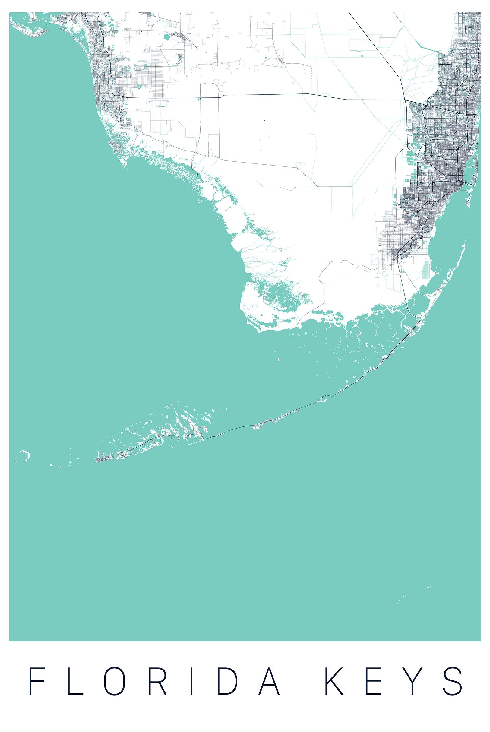 Map of the Florida Keys Framed Canvas or Print Florida Keys - Etsy