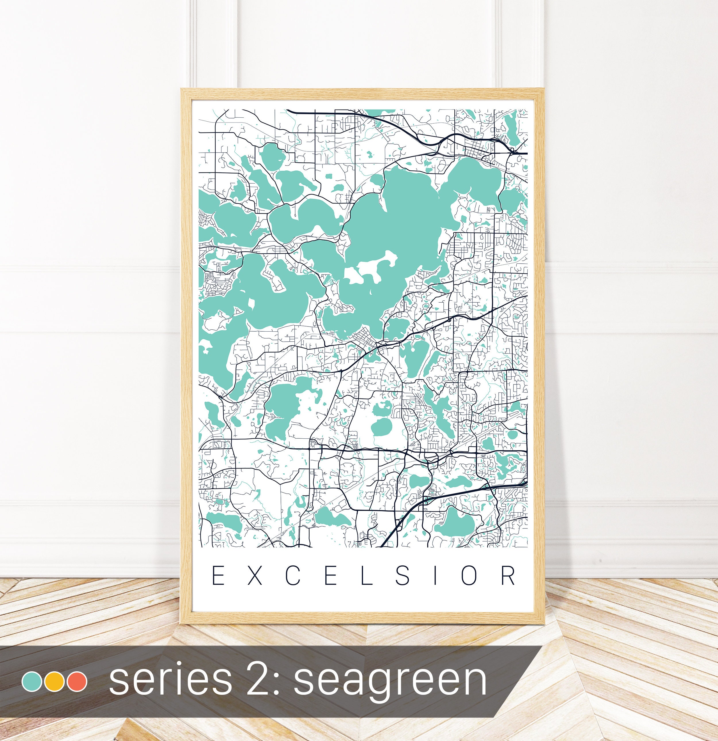 Excelsior Minnesota City Art Wall Map Framed Unframed or | Etsy