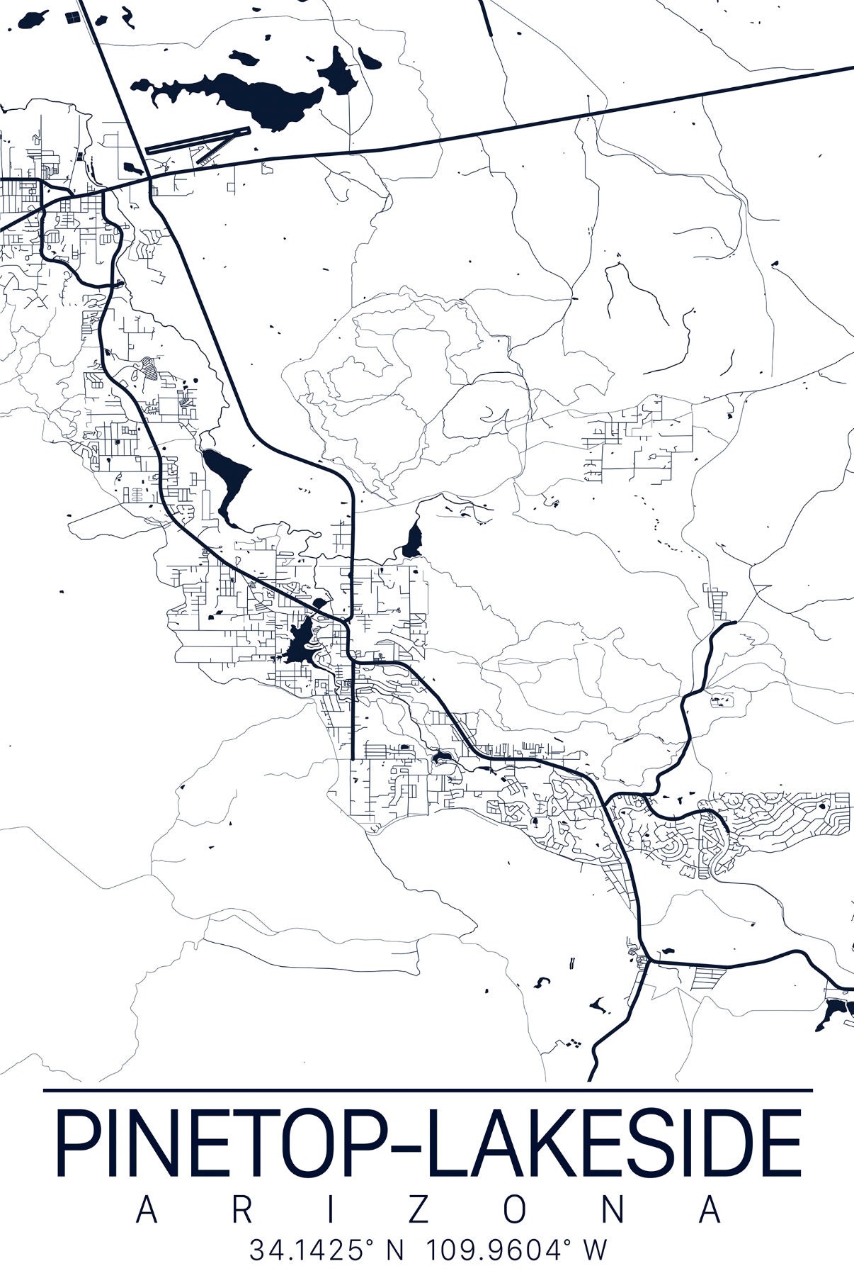 Pinetop-Lakeside Map Art Print - Map of Pinetop Lakeside Arizonna - Map ...